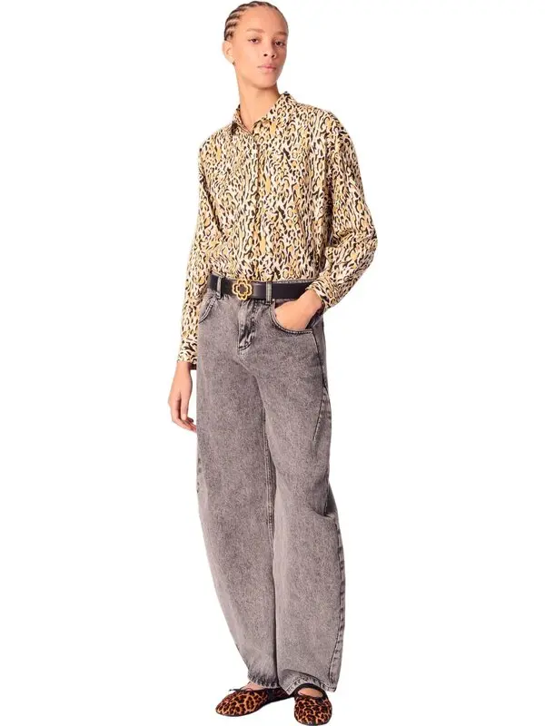 Maje Cotton Long Sleeve Shirt - Leopard Print