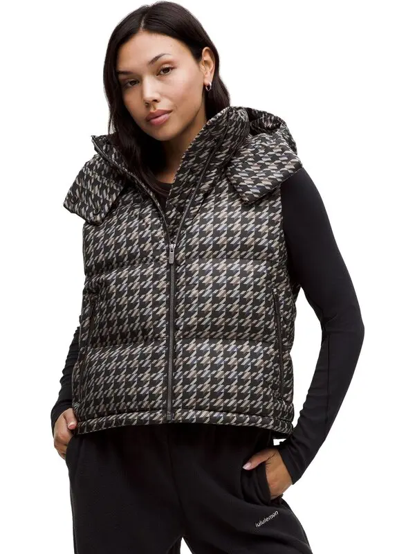 Lululemon Wunder Puff Cropped Vest - Horizon Houndstooth Brown Multi