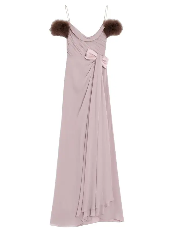 Valentino Garavani Silk Feather-trim Gown - Purple