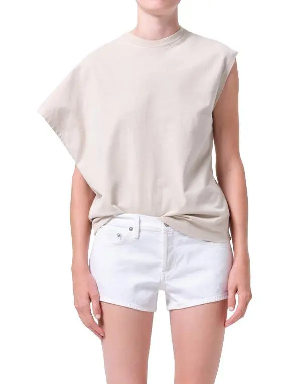 AGOLDE Corrine Asymmetric Tee - Rice Grass Beige