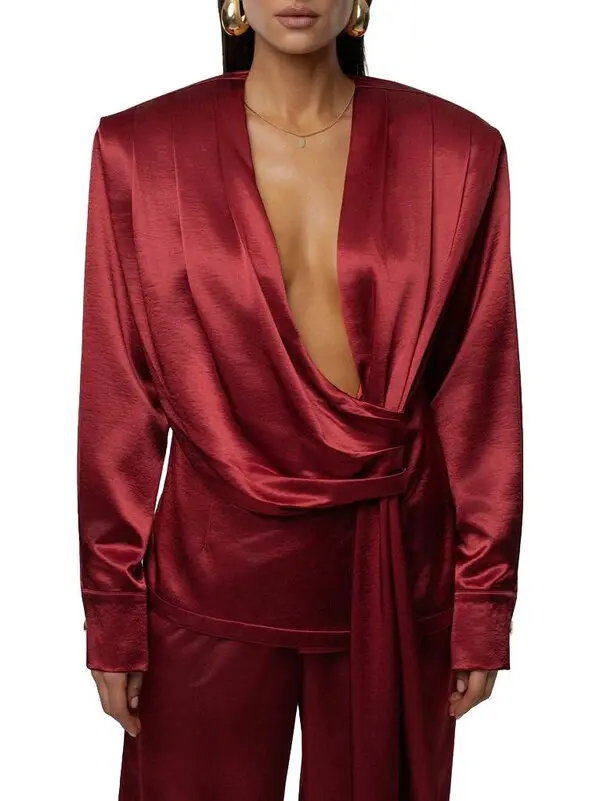 JLUXLABEL Satin Drape Top - Red