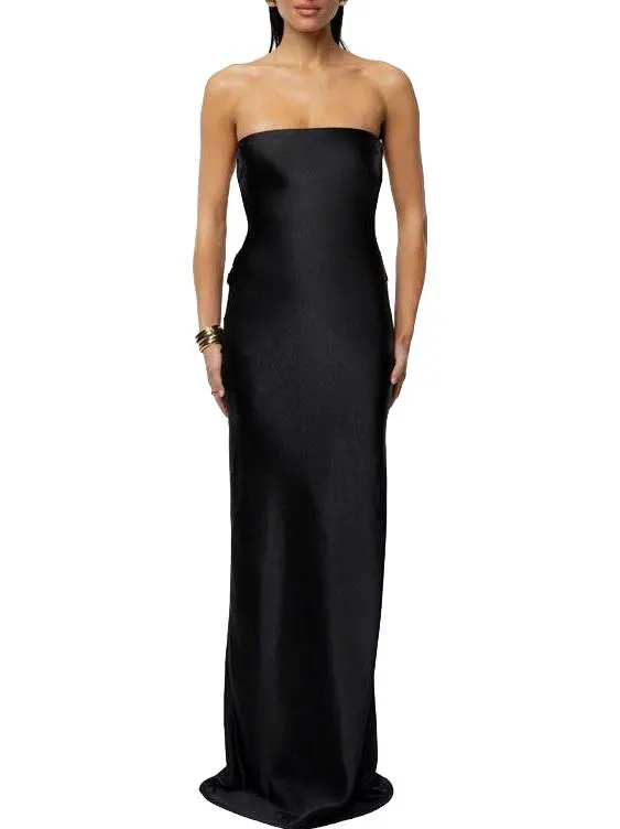 JLUXLABEL Regal Rising Corset Back Strapless Gown - Black