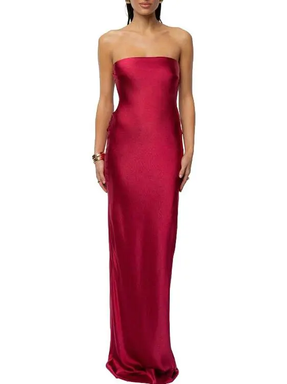 JLUXLABEL Regal Rising Corset Back Strapless Gown - Red