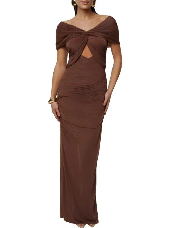 JLUXLABEL Off-the-shoulder Cutout Dress - Brown