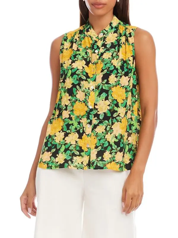 Karen Kane Sleeveless Button-up Top - Floral
