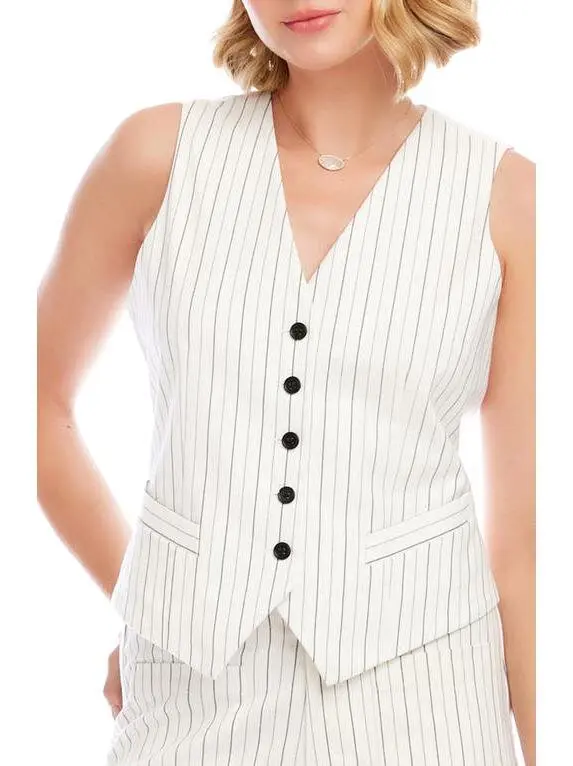 Karen Kane Stripe Cotton Blend Vest - White Stripe