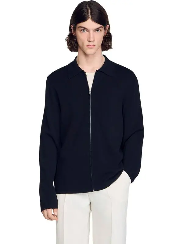 Sandro Zipped Viscose Knit Cardigan - Black