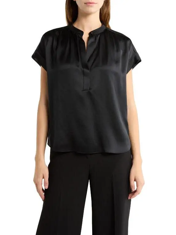 Vince Shirred Detail Silk Top - Black