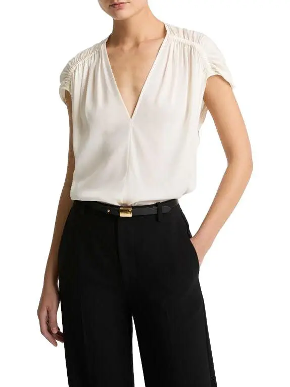 Vince Shirred Detail Silk Top - Crame