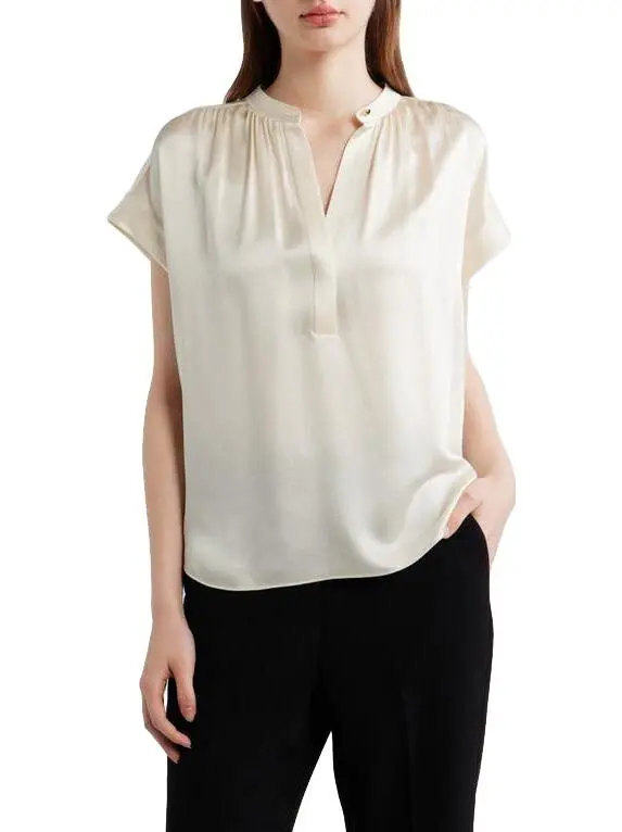 Vince Shirred Detail Silk Top - Creme