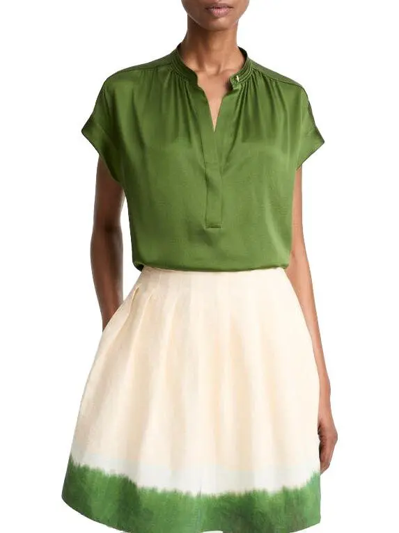 Vince Shirred Detail Silk Top - Herb