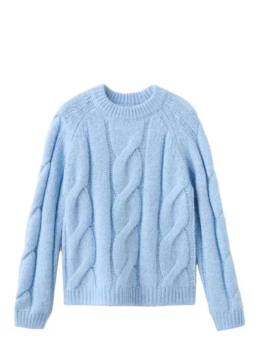 Mango Cable Crewneck Sweater - Sky Blue