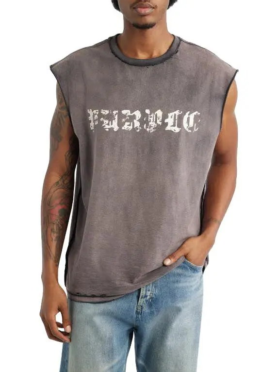 PURPLE BRAND Sleeveless Cotton Graphic T-shirt - Black