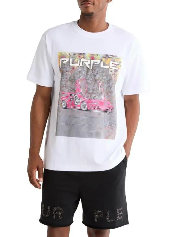 PURPLE BRAND Race Car Cotton Graphic T-shirt - White
