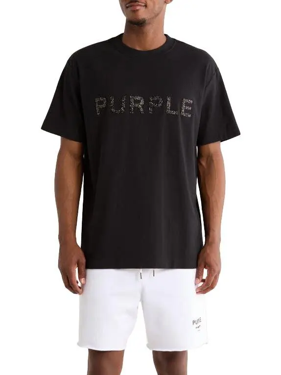 PURPLE BRAND Embellished Cotton Graphic T-shirt - Black