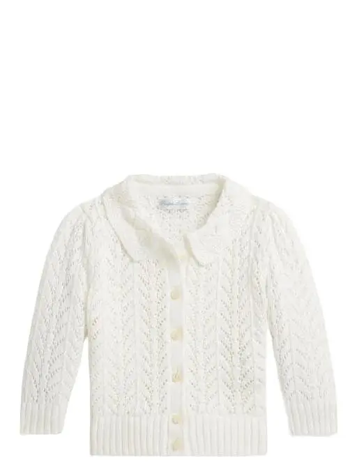 Ralph Lauren Collared Pointelle Stitch Cardigan - Deck Wash White