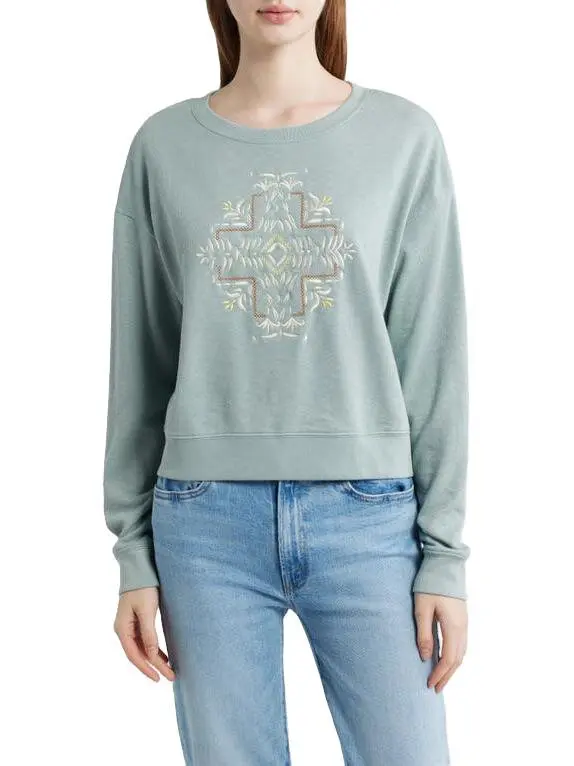Pendleton Embroidered Cotton French Terry Sweatshirt - Sage