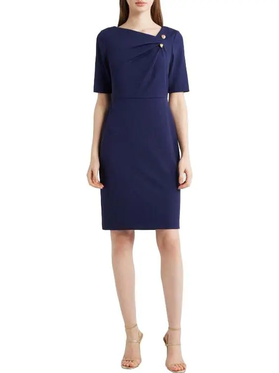 Anne Klein Bar Pin Asymmetric Sheath Dress - Deep Navy