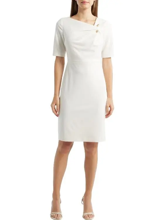 Anne Klein Bar Pin Asymmetric Sheath Dress - White Dove