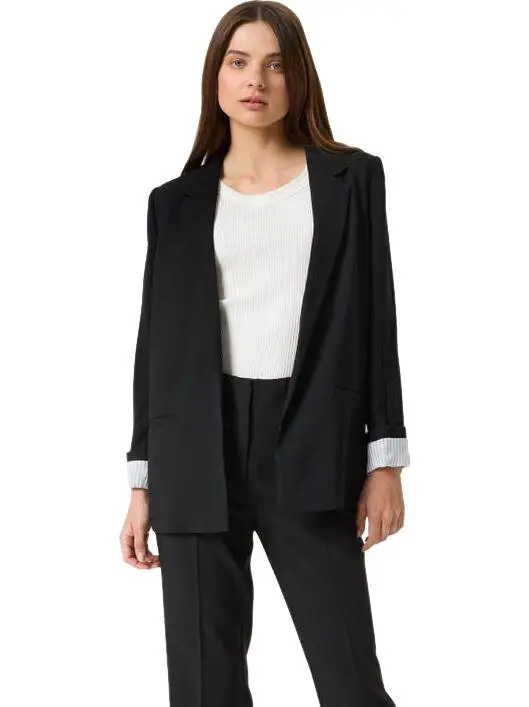 SOAKED IN LUXURY Regular Fit Notch Lapel Blazer - Black