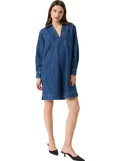 SOAKED IN LUXURY Slzianna Long Sleeve Denim Dress - Medium Blue Denim