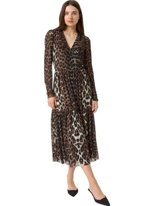 SOAKED IN LUXURY Slvaldora Long Sleeve Wrap Dress - Leopard Pattern