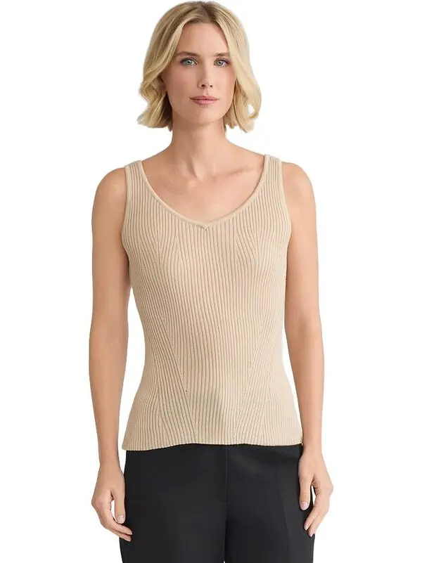 Misook Shaped Soft Ribbed Knit Tank - Beige