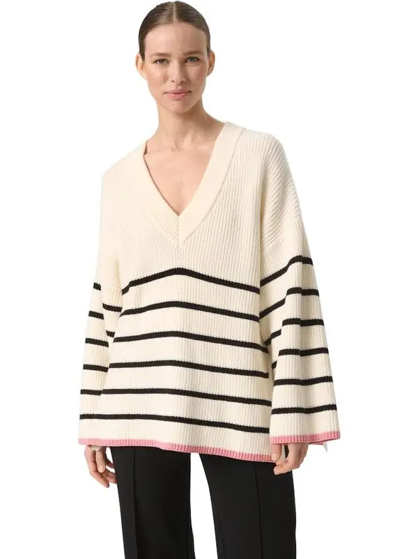SOAKED IN LUXURY Slmusling V-neck Pullover - Whisper White