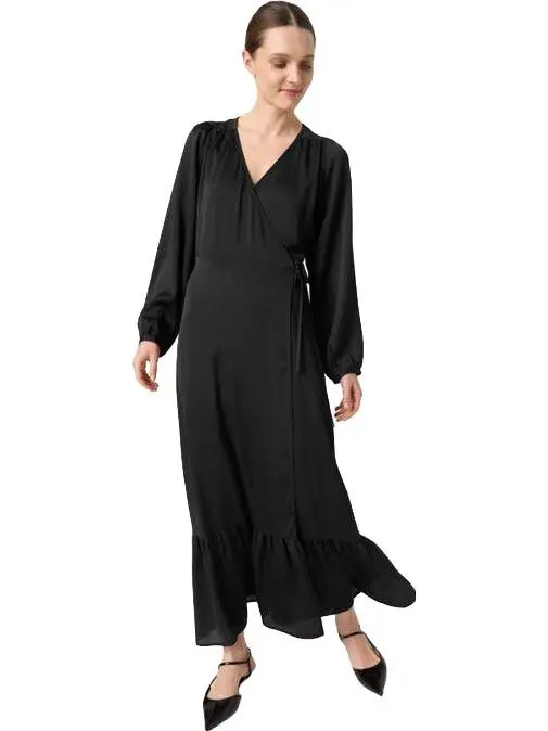 SOAKED IN LUXURY Slioana Maxi Length V-neck Wrap Dress - Black