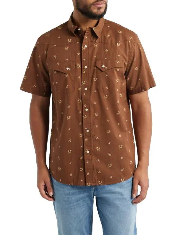 Pendleton Laramie Horseshoe Print Short Sleeve Snap-up Western Shirt - Horseshoe Brown