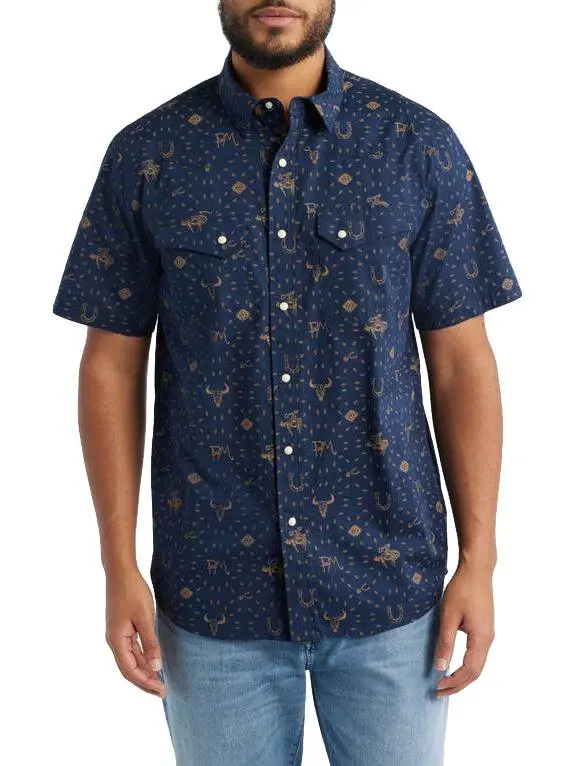 Pendleton Laramie Horseshoe Print Short Sleeve Snap-up Western Shirt - Western Navy