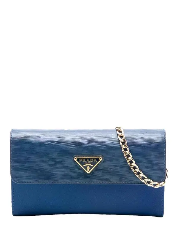 Prada Vitello Move And Tessuto Wallet On Chain - Blue