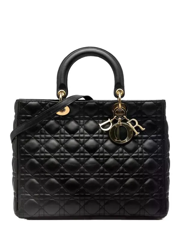 Dior 2011 Large Lambskin Cannage Lady Satchel - Black