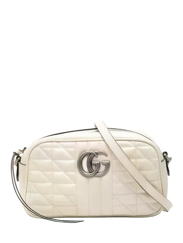 Gucci Small Gg Marmont Matelasse Leather Aria Crossbody Bag - White