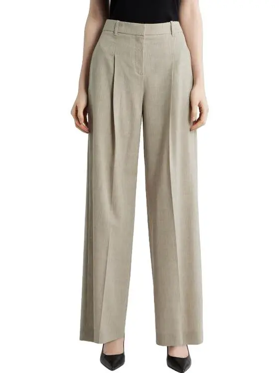 BOSS Tiana Virgin Wool Wide Leg Trousers - Pumice