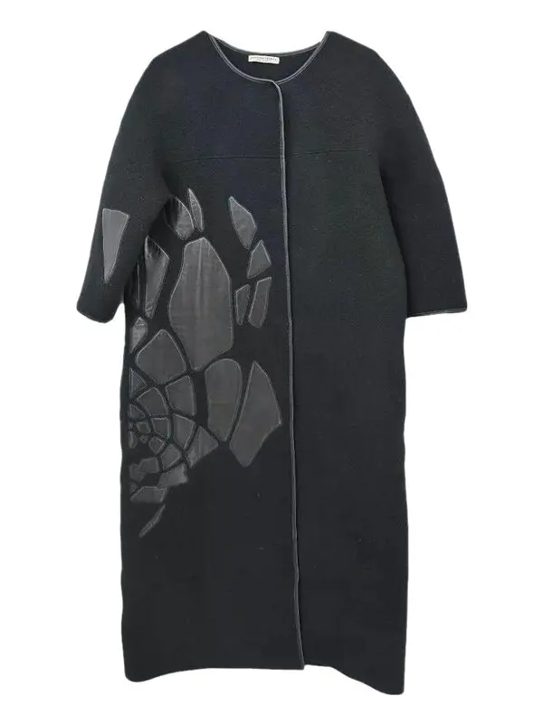 Bottega Veneta 1990-2000s Leather-appliqué Collarless Coat - Black