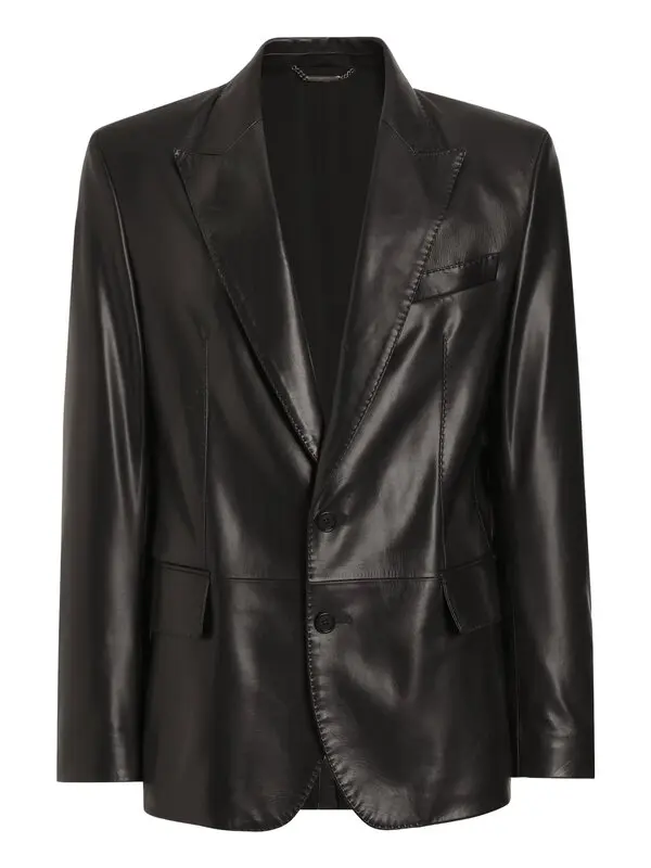 Dolce & Gabbana Single-breasted Sicilia Light Leather Jacket - Black