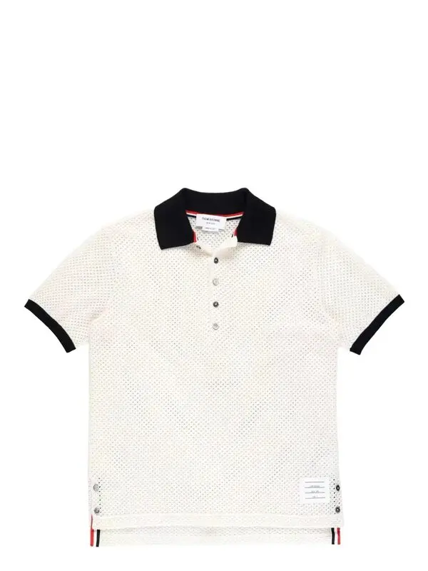 Thom Browne Short-sleeve Ribbed-cuff Polo Shirt - Neutrals