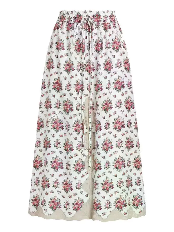 Dolce & Gabbana Floral Print Lace Skirt - White