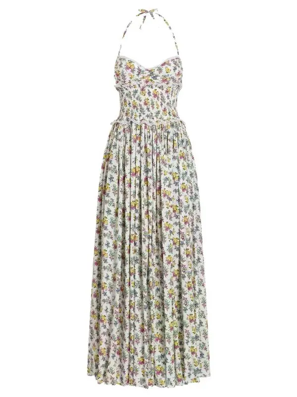 Dolce & Gabbana Floral Ruffled Maxi Dress - White