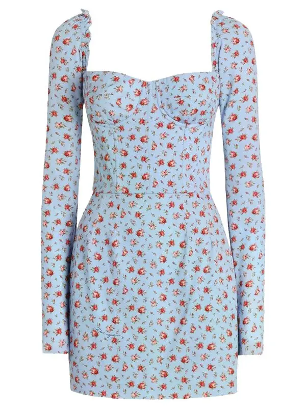 Dolce & Gabbana Floral Print Long-sleeve Dress - Blue
