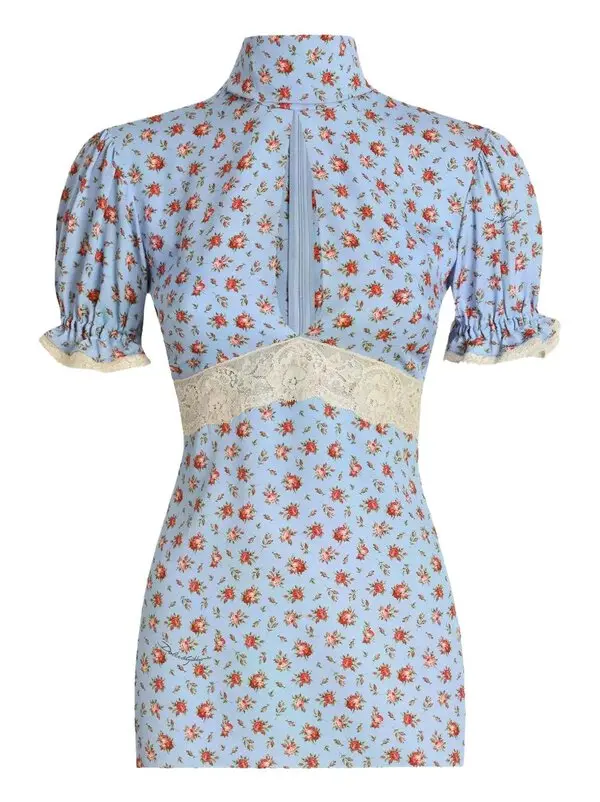Dolce & Gabbana Floral Print Keyhole Blouse - Blue