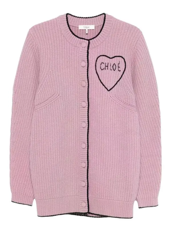 Chloé Logo Rib Knit Cardigan - Pink