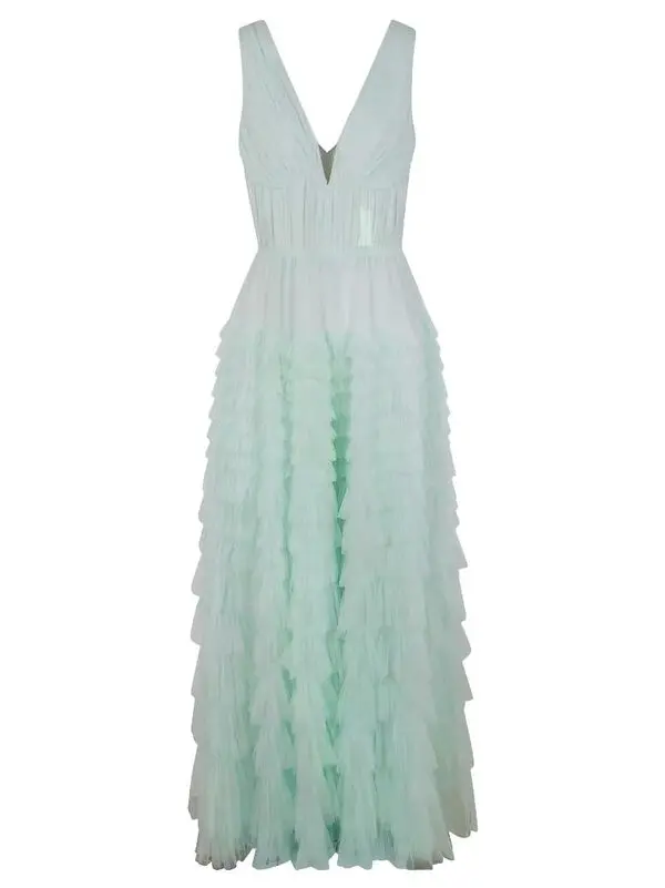 TWINSET Ruffled Tulle Maxi Dress - Green