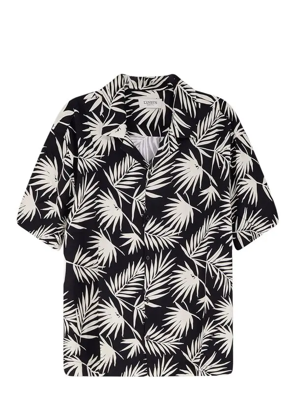 LANEUS Printed Viscose Shirt - Black