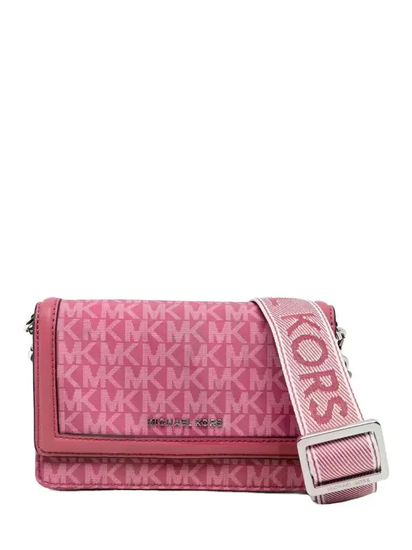 Michael Kors Signature Logo Print Woven Crossbody Bag - Pink