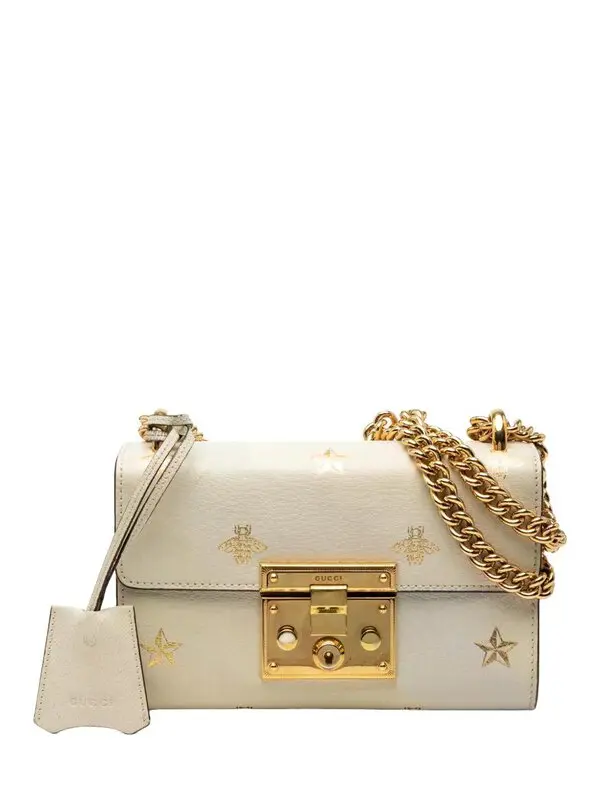 Gucci Small Leather Bee Star Padlock Crossbody Bag - White