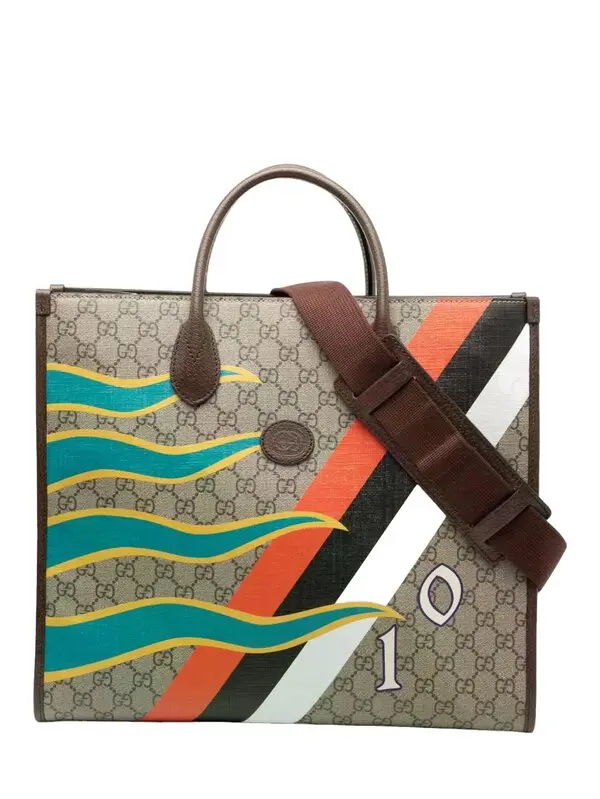 Gucci 2016-2026 Medium Gg Supreme 100 Centum Anniversary Calfskin Retro Interlocking G Tote Satchel - Brown