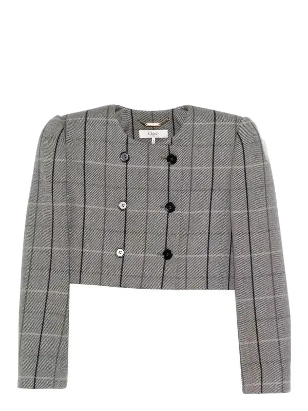 Chloé Double-breasted Check Jacket - Grey