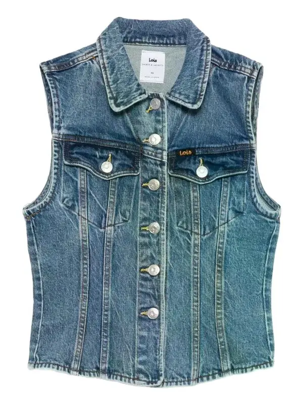 LOIS Buttoned Denim Gilet - Blue